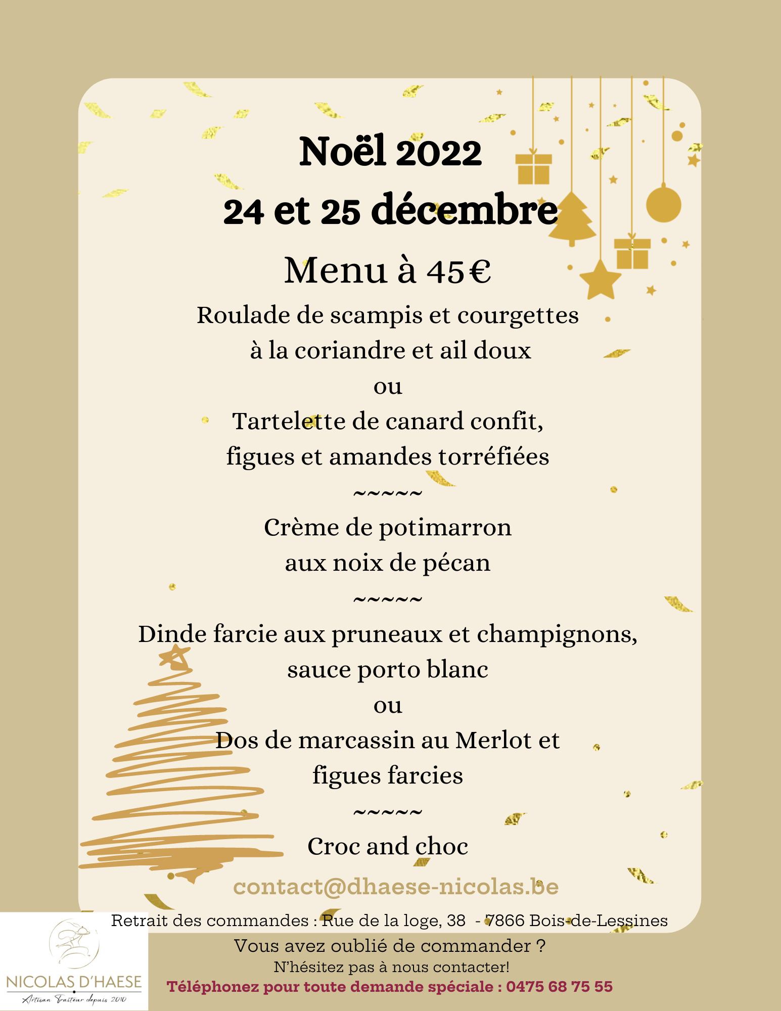 Carte traiteur – D'Haese Nicolas Traiteur